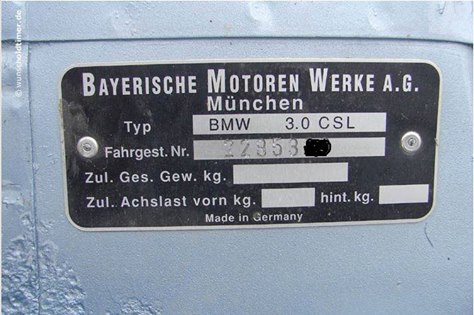 BMW 30 CSL E9 VIN plate - voiture - car - Schram